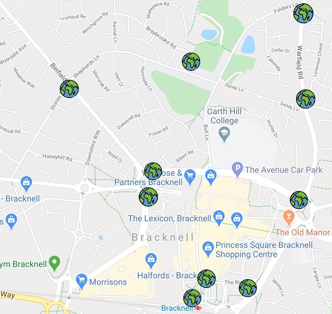 Eco Rewards Reader Locations around Bracknell